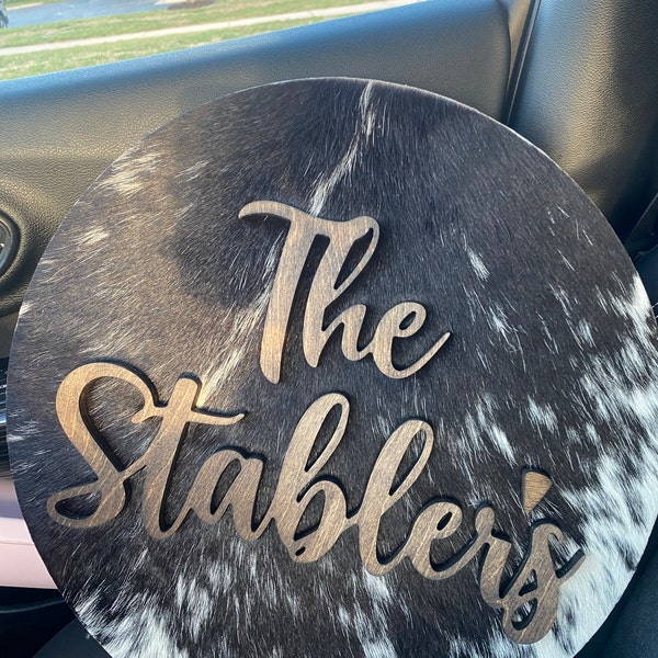 Cowhide Home Decor, Western Style Sign, Cowhide Round Sign, Western ...