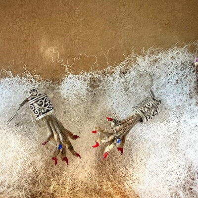 Taxidermy Rat Feet With Painted Nails and Rhinestone Ring Earrings Made ...