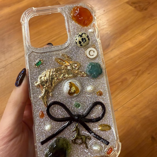 Resin Aesthetic Phone Case, Decoden Phone Case for iPhone 16 15 14 13 ...