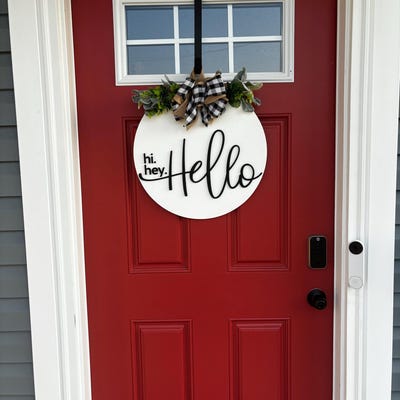 Hi Hey Hello Door Hanger Hello Front Door Decor Custom Door Sign Front ...