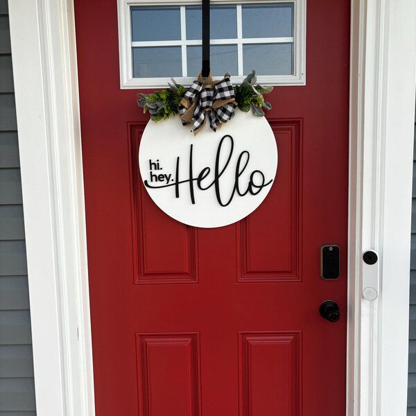 Hi Hey Hello Door Hanger | Hello Front Door Decor | Custom Door Sign ...