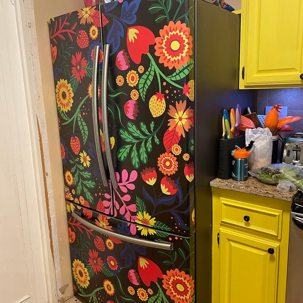 Refrigerator Wrap Side by Side Floral Fridge Wrap Vinyl Top Bottom ...