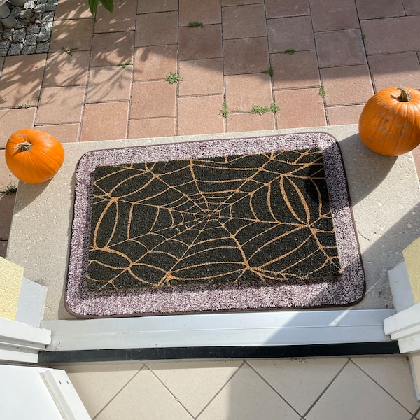 Halloween Spider Web Dark Coir Door Mat, Welcome Mat, Front Door Mat ...