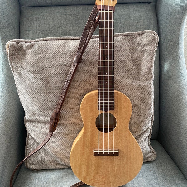 Brown Leather Mandolin Strap, 3/4" Wide, Adjustable Length, Naturally ...