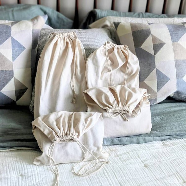 100% Cotton Canvas Muslin Bags, Reusable Double Drawstring Bags, Gift ...