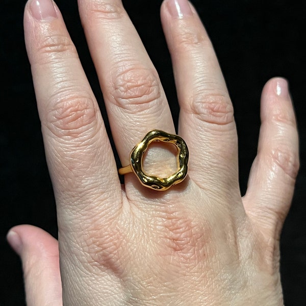 Irregular Gold Ring Open Circle Ring Gold Textured Ring Asymmetric ...