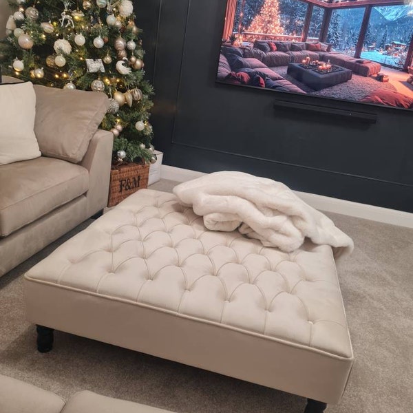 Brand New Handmade Silver Plush Footstool / Coffee Table, Made to Order ...