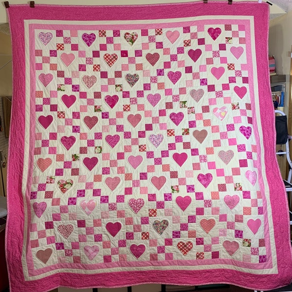 Heart and Nine Patch Queen Size Quilt - Etsy