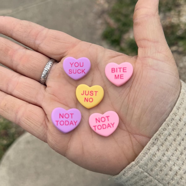 6 Multicolor Mean Curse Word Conversation Heart Resin Cabochons ...