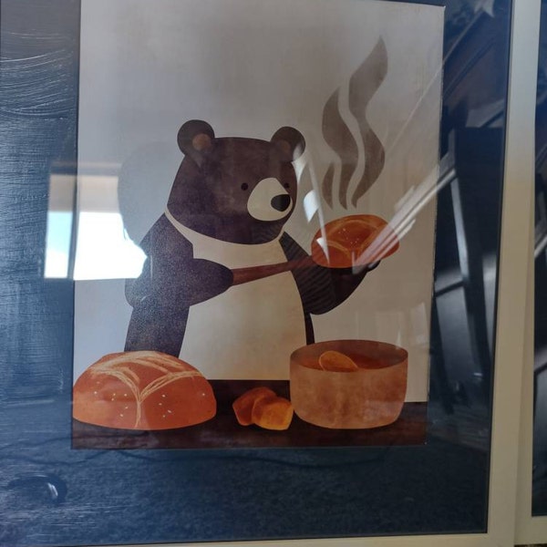 Cozy Bear Kitchen Art Print | Cute Bear Wall Art | Rustic Kitchen Decor ...