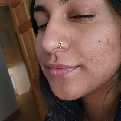 Double Diamond Dangle Nose Ring - Etsy