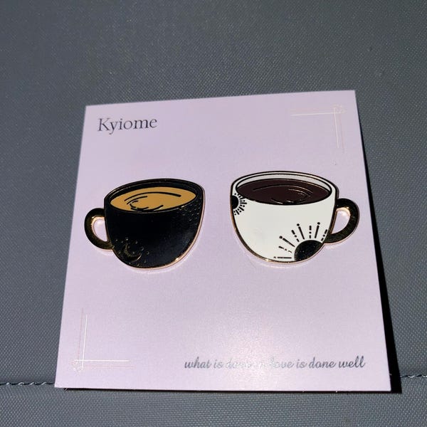 Coffee Mug Pins, Enamel Pin, Lapel Pin, Gold Plated, Set, Black, Latte ...