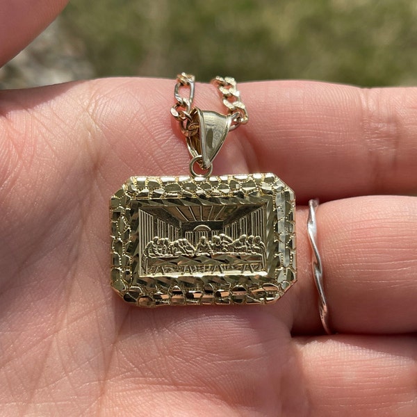 Rectangle Last Supper Textured Nugget Charm Pendant Real Solid 10K ...