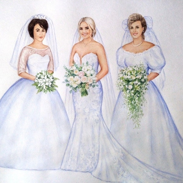 Custom Generational Wedding Portrait Illustration Generation Wedding ...