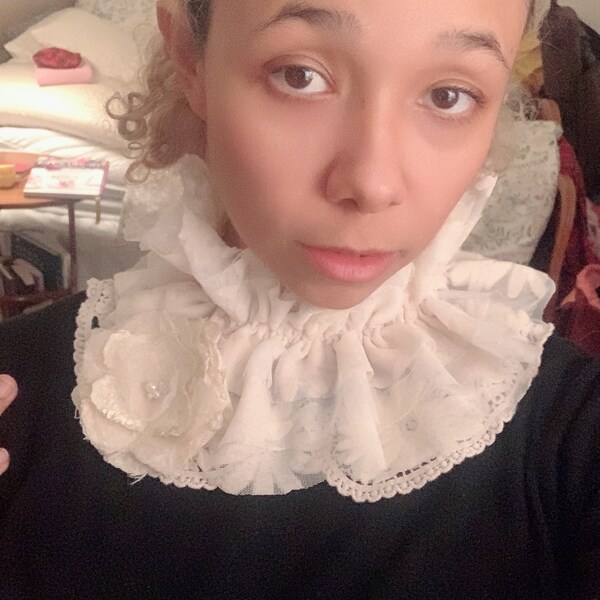 High Neck Ruff Collar Ruffle High Neck Elizabethan Ruff Champagne Cream ...