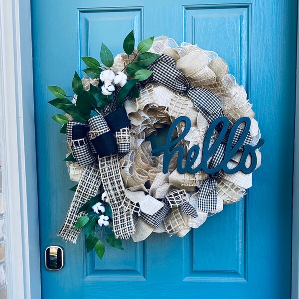 Hello Wreath, Farmhouse Decor, Everyday Wreath, Year Round Wreath ...