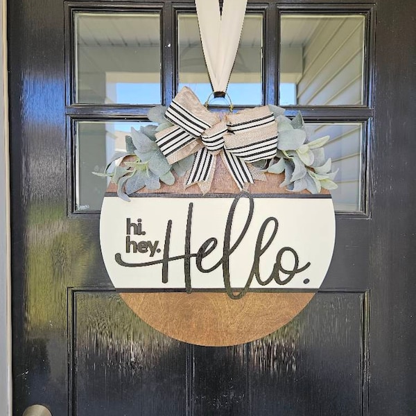 Hi Hey Hello Front Door Hanger Wreath, Wooden Housewarming Gift for New ...