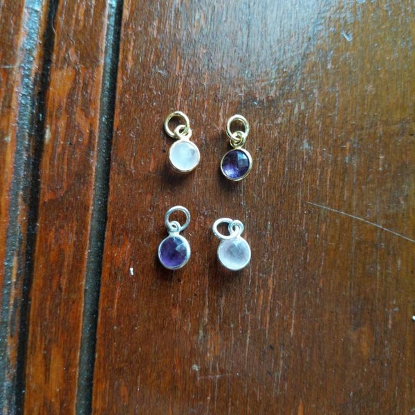 Tiny Round Gemstone Faceted Bezel Charm With Jump Ring in Sterling ...