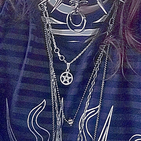 Pentagram Silver Necklace & Pendent | Emo Goth Cool Fashion Rock Tattoo ...