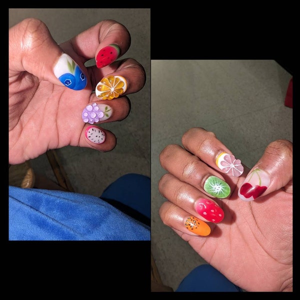 Colorful Fruit Lover Press on Nails, Summer Holiday Fake Nails, Fresh ...
