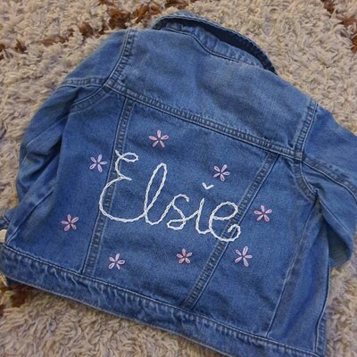 Name Embroidered Personalised Baby Children Denim Jacket Flowers - Etsy UK