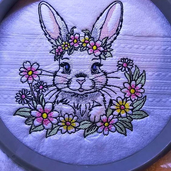 Floral Bunny Machine Embroidery Files, Spring Rabbit Embroidery Design ...