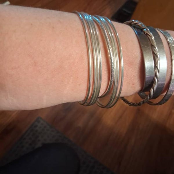 Solid Silver Bangle Stacking Bangles Set of 5 Bangle Half Round Bangle Silver Stacking Bangle ...