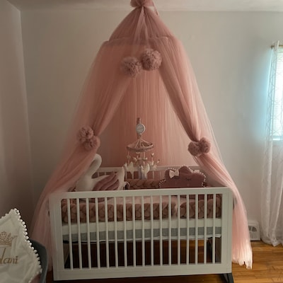 Light Pink Princess Tent Bed Canopy With Butterflies Hanging Ceiling ...