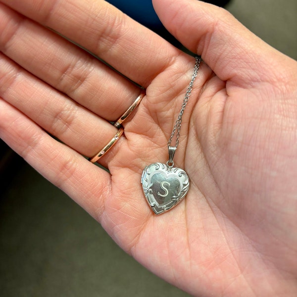 Initial Locket • Silver Initial Locket Necklace • Initial Necklace ...