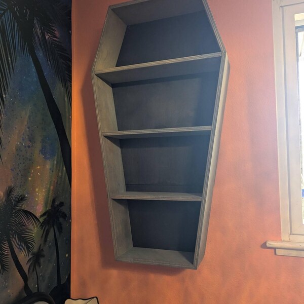 52 Inch Coffin Bookshelf, Goth, Spooky, Home Decor, Bookcase, Mystic ...