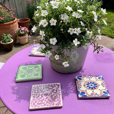 Handmade Ceramic Reworked / Repurposed Mexican Tile Drink Coasters ...