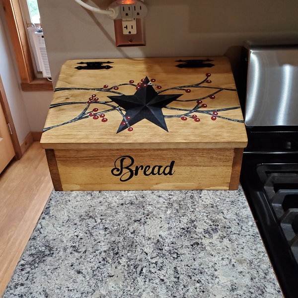 Bread Box Wooden Bread Box Kitchen Bread Box Primitive Star Decor ...