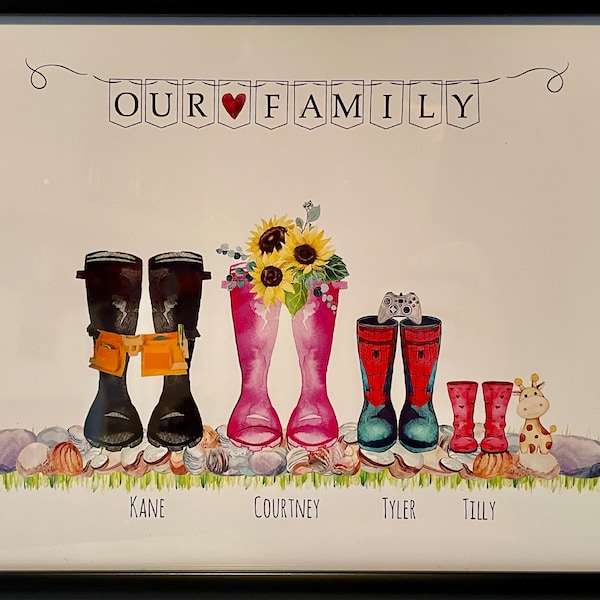 Personalised Family Welly Print, Wellington Boot Picture, New Home ...