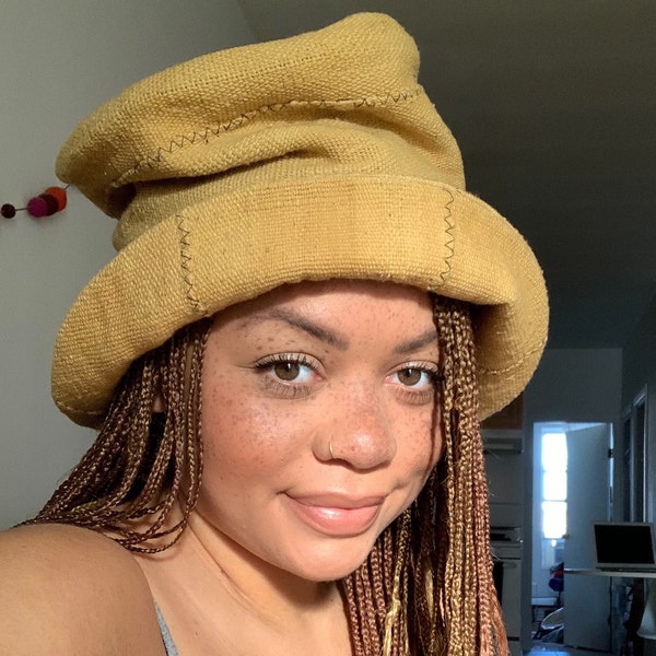 Women's Mud Cloth Hat, Men's Hat, Mustard Yellow Wide Brim Cloche ...