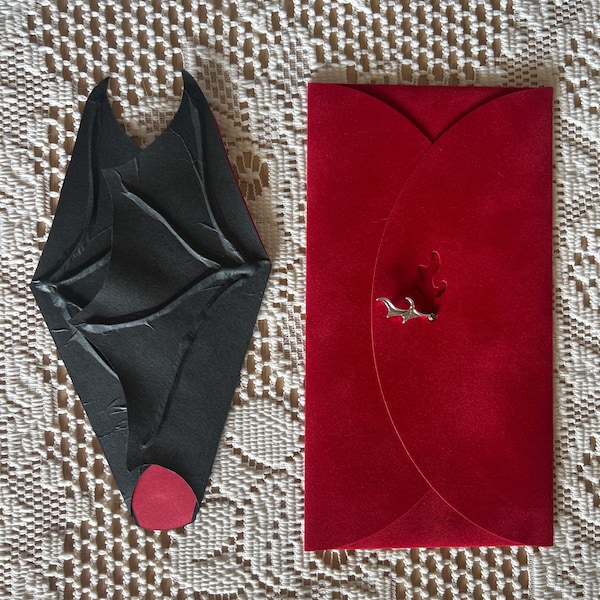 Bat Greeting Card With Velvet Envelope for Gothic Weddings, Valentine's ...