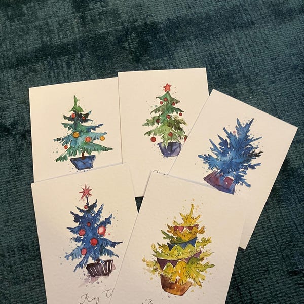 5x Christmas Watercolour Cards, Winter Holidays Card Set, Minimalistic ...