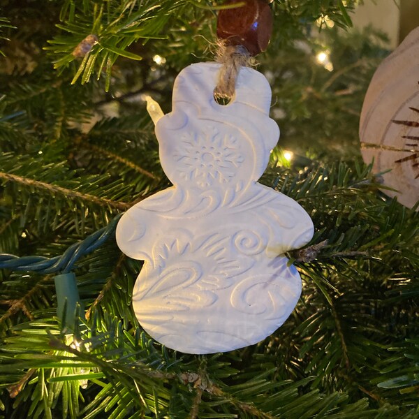Christmas Design on White Clay Ornaments or Gift Tags, Farmhouse Decor ...