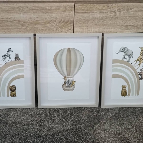 Personalised Safari Nursery Wall Print Set of 3, Kids Name Print, Boys ...