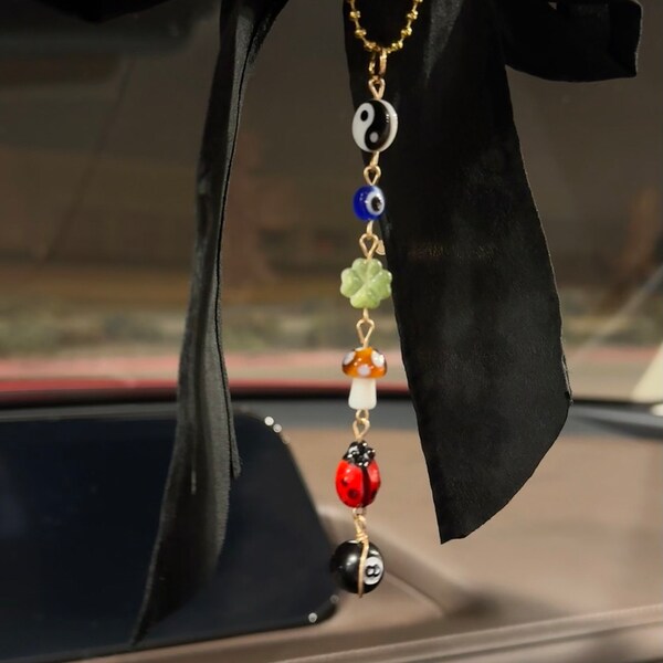 Good Luck Car Charm. Car Accessory With Lampwork Glass, Shell and Evil ...