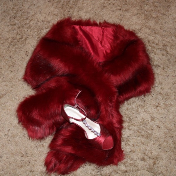 Red Faux Fur Bridal Wrap, Wedding Fur Shrug, White Fur Wrap, Bridal ...