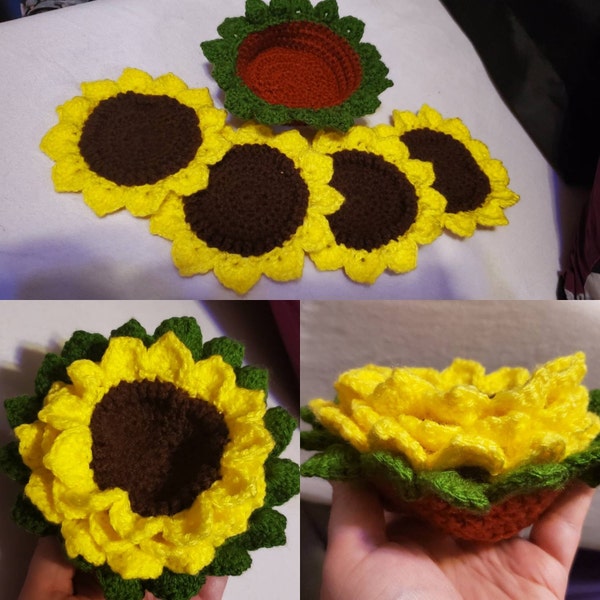 Crochet Sunflower Coasters in a Basket Pattern - Etsy