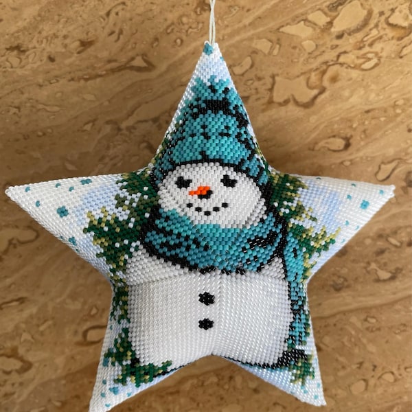 Snowman Peyote Star Pattern PDF Christmas Ornament 3D Beaded Star ...
