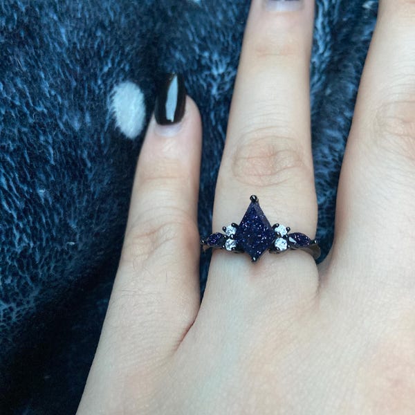 Galaxy Orion Nebula Ring for Women, Engagement Ring Set, Black Titanium ...