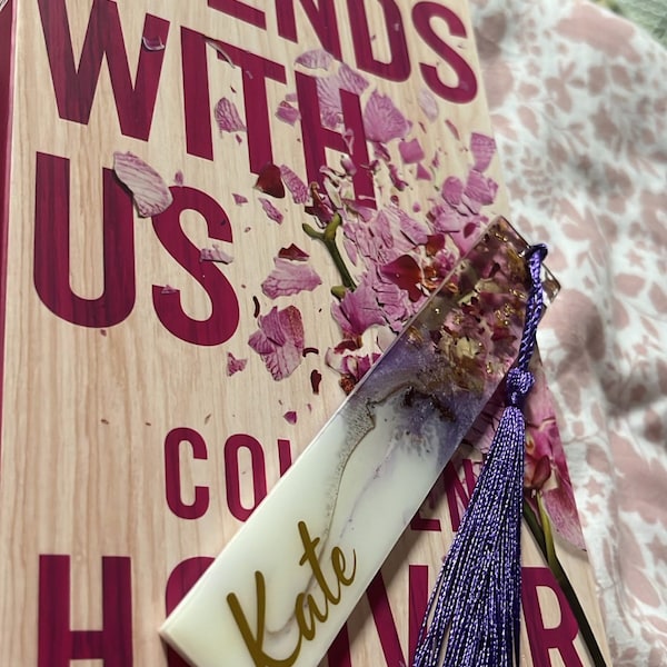 Purple Resin Bookmark With Dried Rose Flowers and Gold Leaf ...