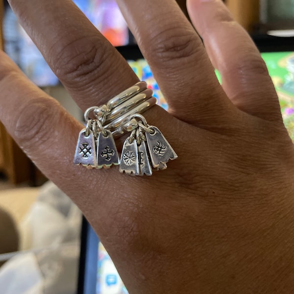 Yellow Gold Plated 7 Days Ring, Women's Ring With Charms, Pagan Seven ...