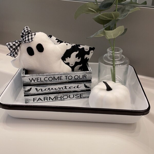 Ghost Tiered Tray Decor Ghost Mini Pillow Haunted Farmhouse Haunted ...