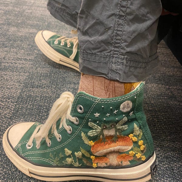 Embroidered Converse Mushroom, Frog, Converse Embroidery Mushroom ...