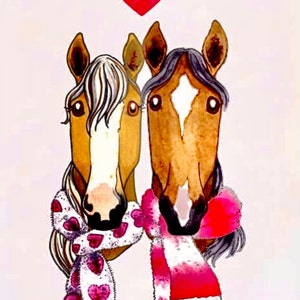 Cute Horse Valentine Card Set, I Love You Card, Watercolor Greeting ...