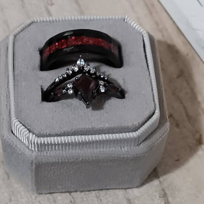 Skye Natural Red Garnet Couples Ring Set His and Hers Matching Wedding ...