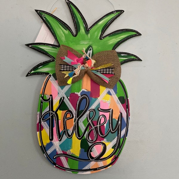Summer Door Hanger, Abstract Colorful Door Hanger, Pineapple Door ...